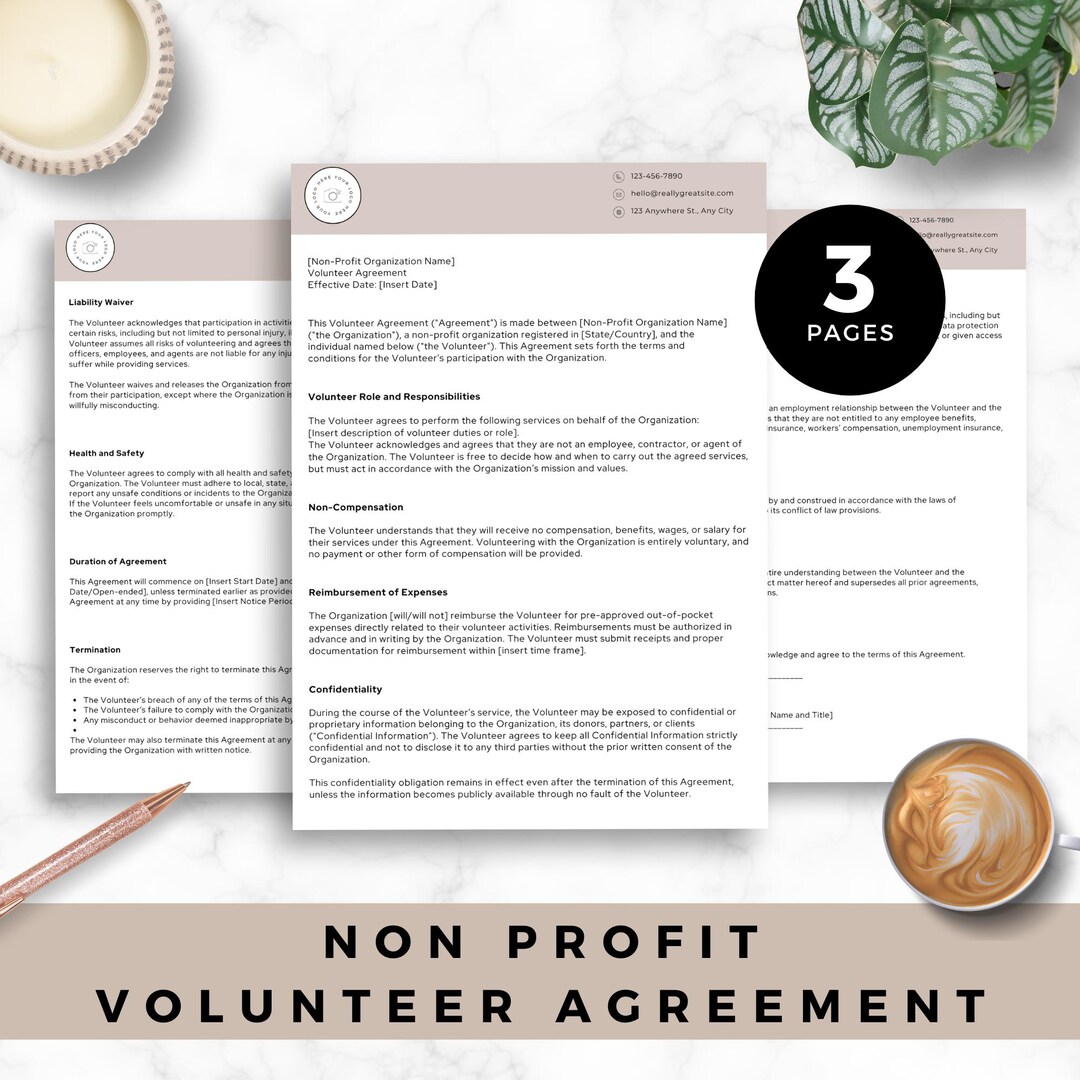 Nonprofit Volunteer Agreement Editable Non Profit Contract Template ...