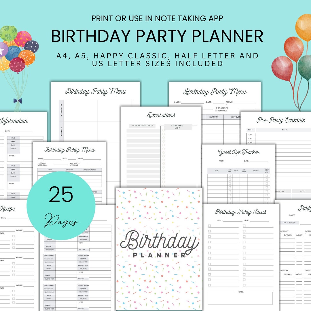 Printable Birthday Party Planner Digital Party Checklist Event Organizer Children's Party ...