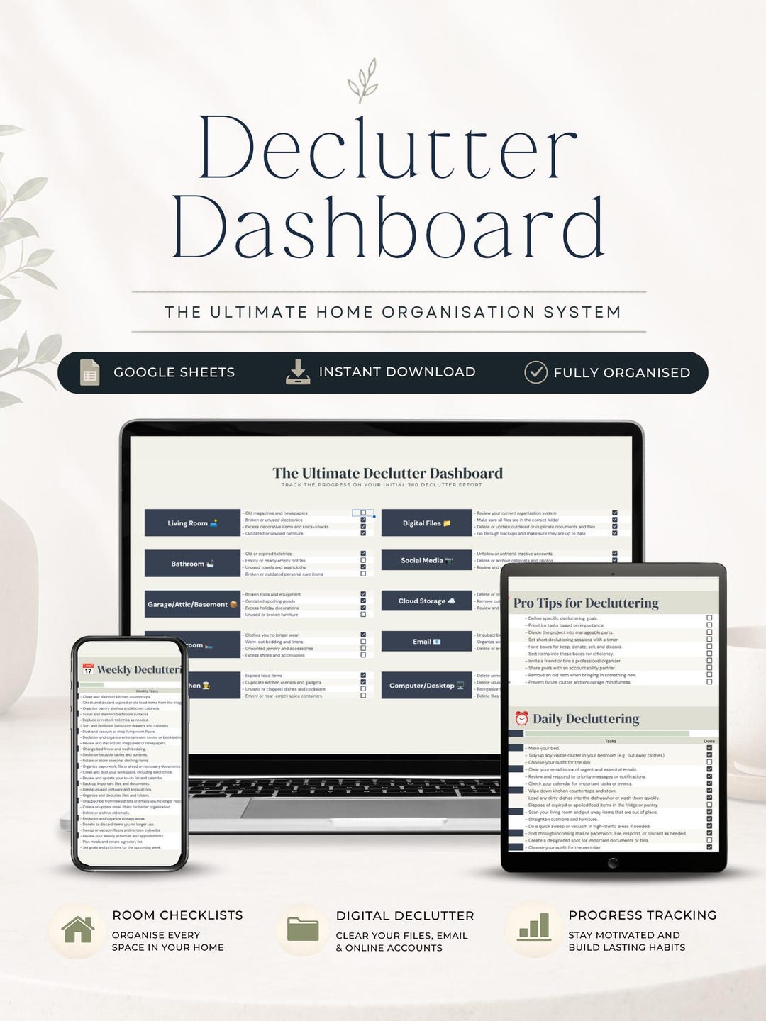 Declutter Spreadsheet Google Sheets, Decluttering Checklist Planner ...