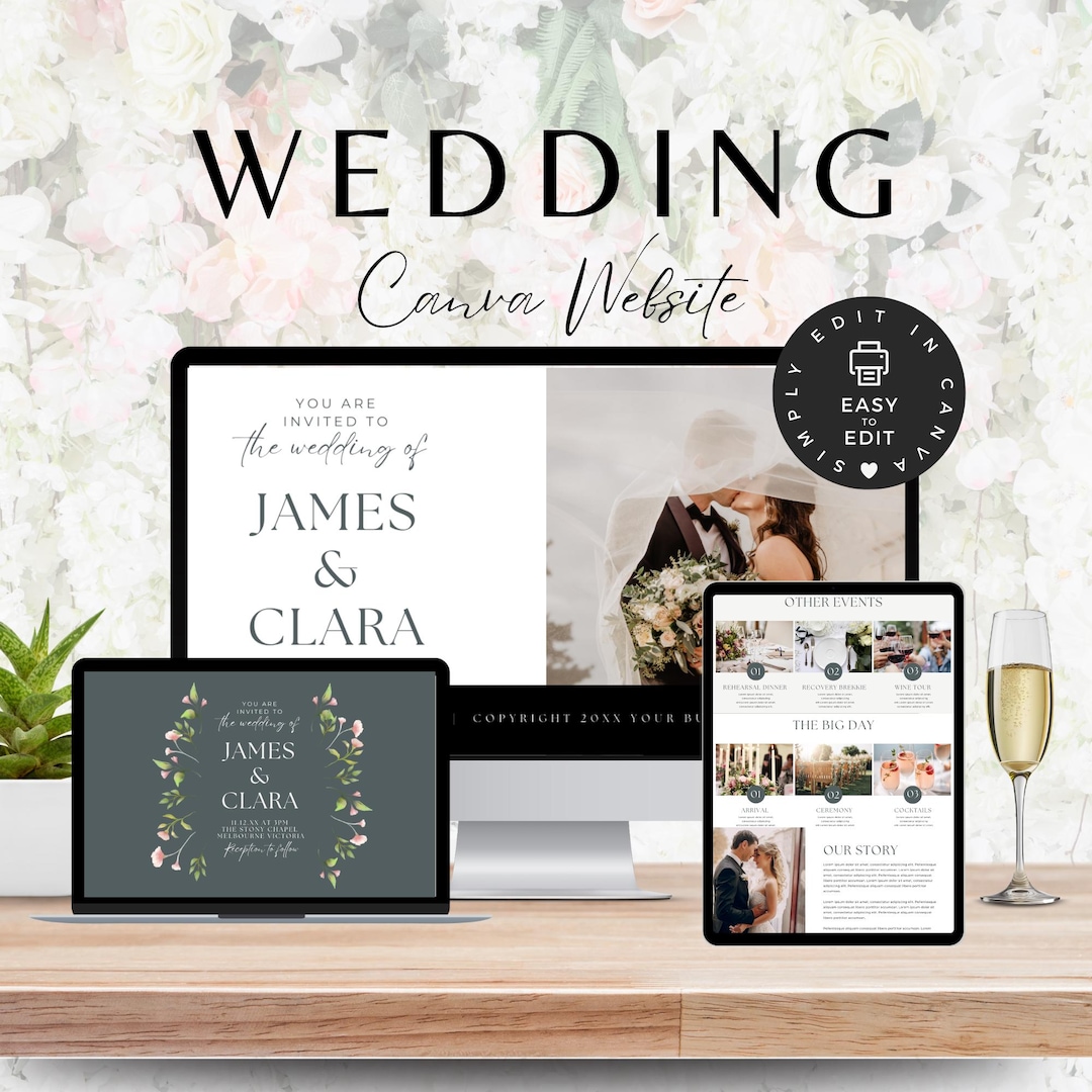 Editable Wedding Website Template Canva Online RSVP Landing Page Share Wedding Details Timeline ...