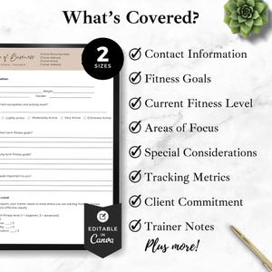 Personal Trainer Client Goal Setting Form Editable Fitness Progress ...