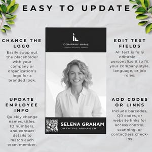 Editable ID Badge Template Canva, Printable Employee Name Tag, Photo ID ...