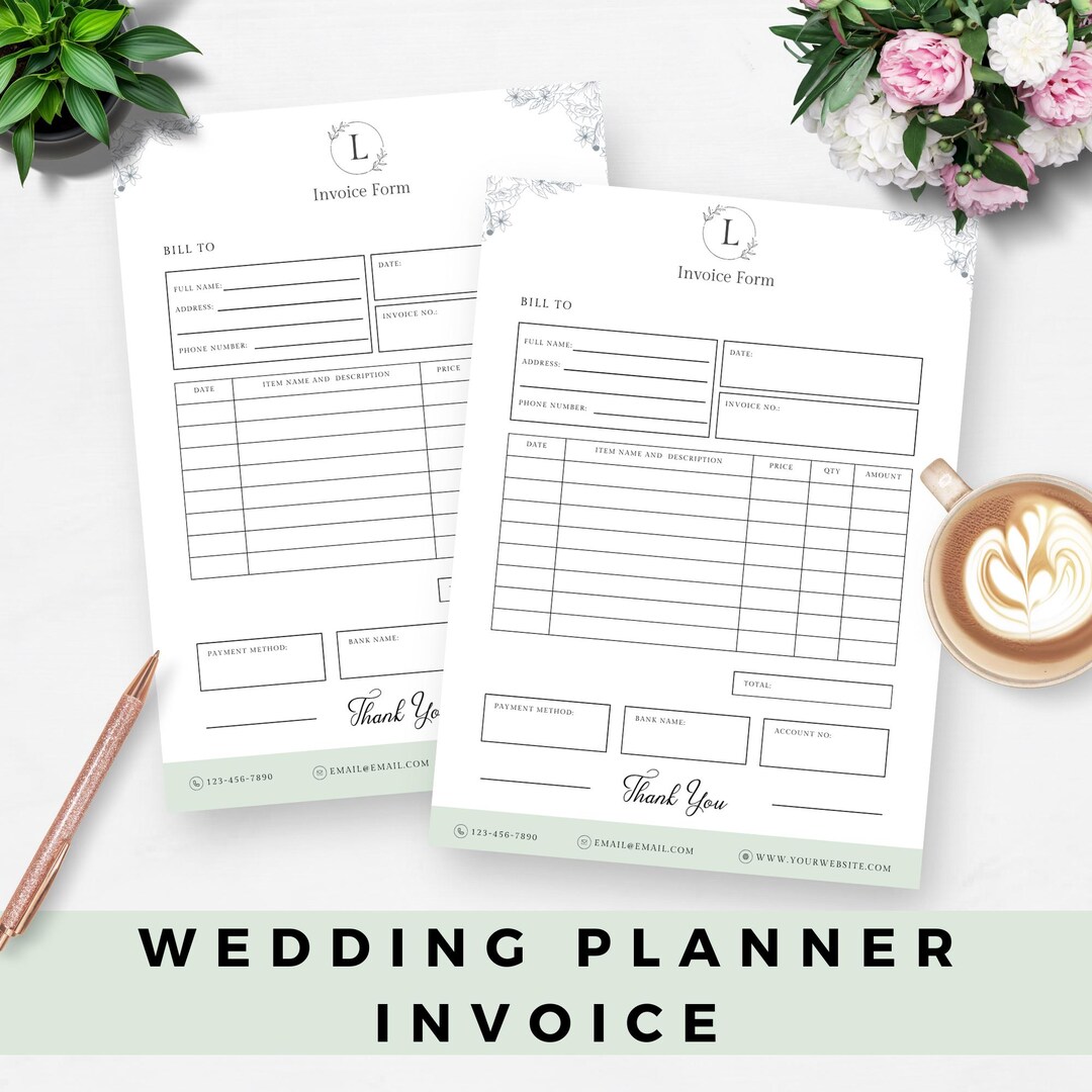 Wedding Planner Invoice Template Editable Billing Form for Event ...