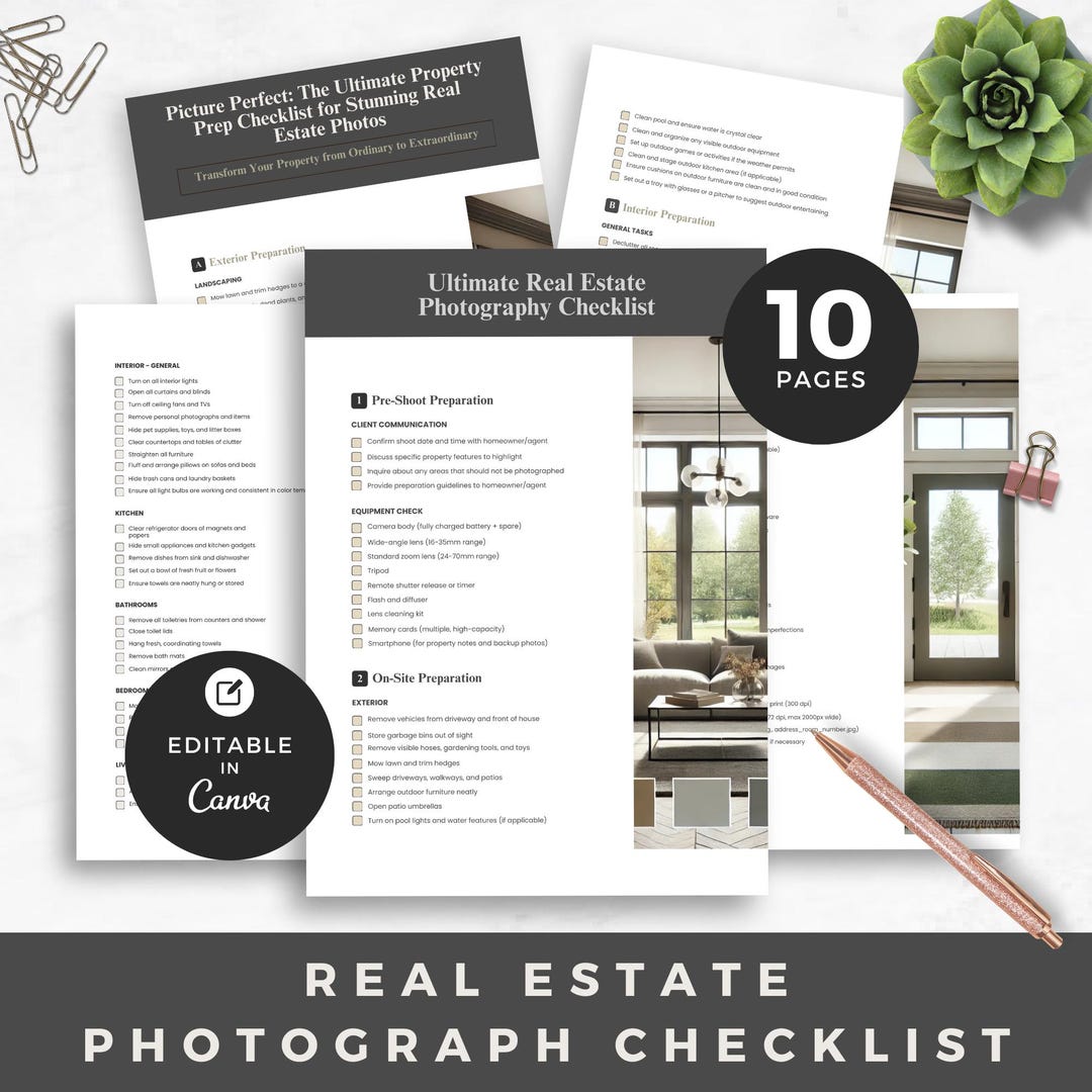 Real Estate Photography Checklist Canva Template, Editable Property ...