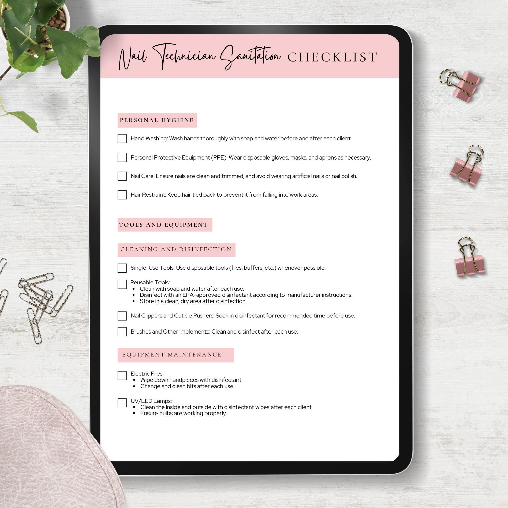 Nail Salon Hygiene Checklist | Nail Tech Sanitation Guide | Printable ...