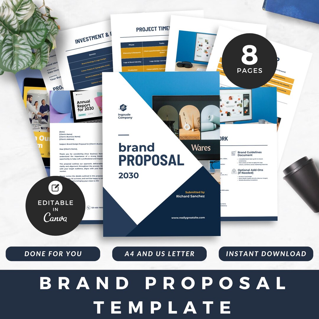Editable Brand Design Proposal Template Canva, Client Welcome Packet ...