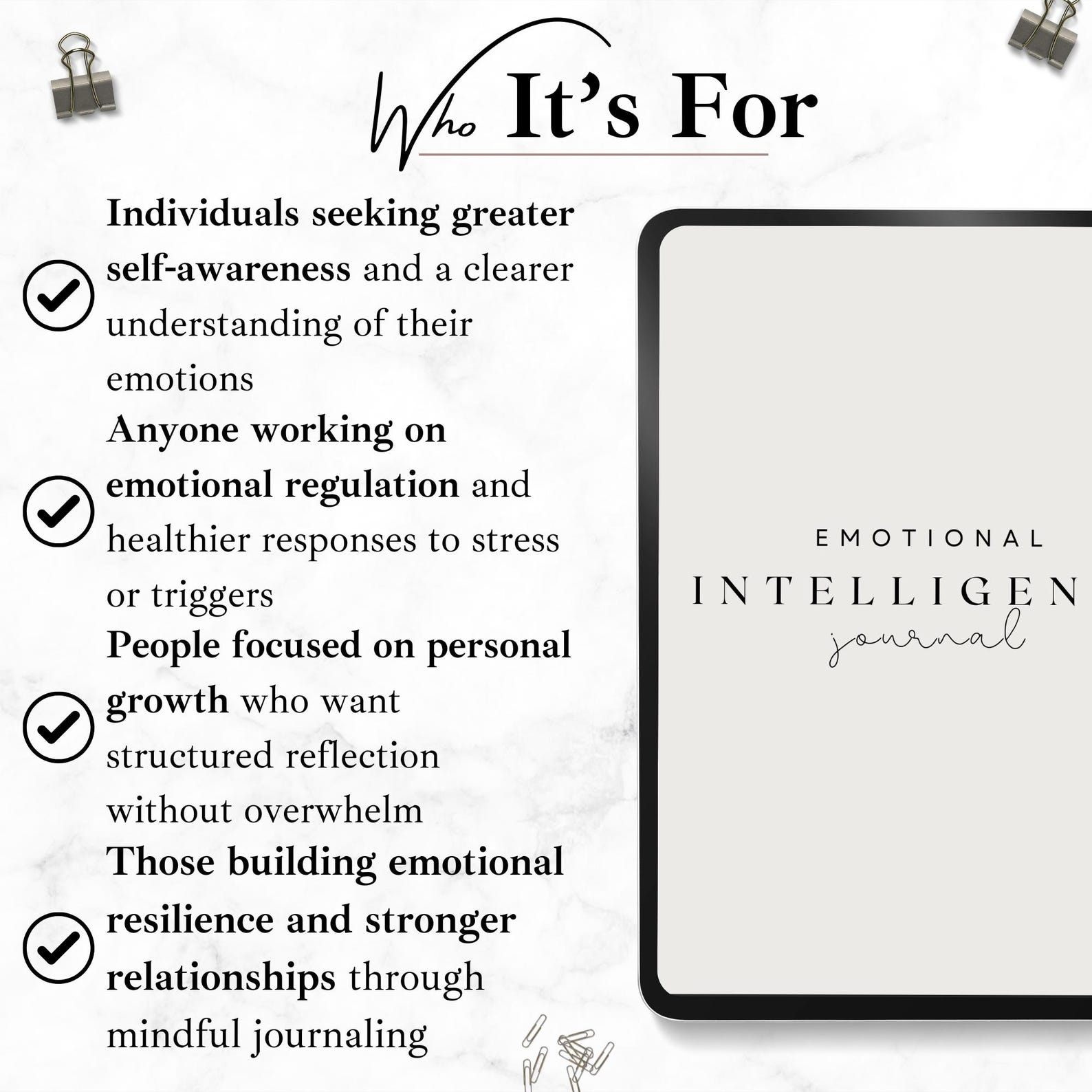 Emotional Intelligence Journal Self Awareness Planner Self Regulation ...
