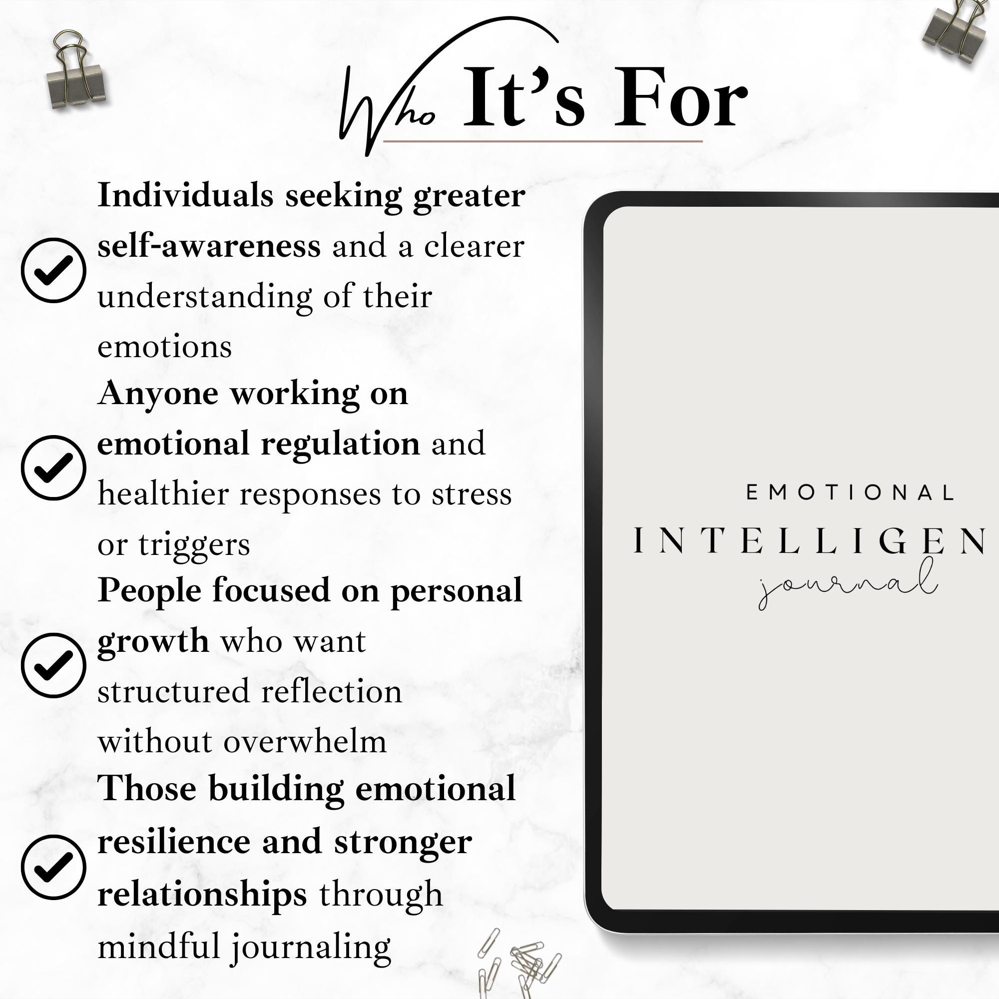 Emotional Intelligence Journal Self Awareness Planner Self Regulation ...