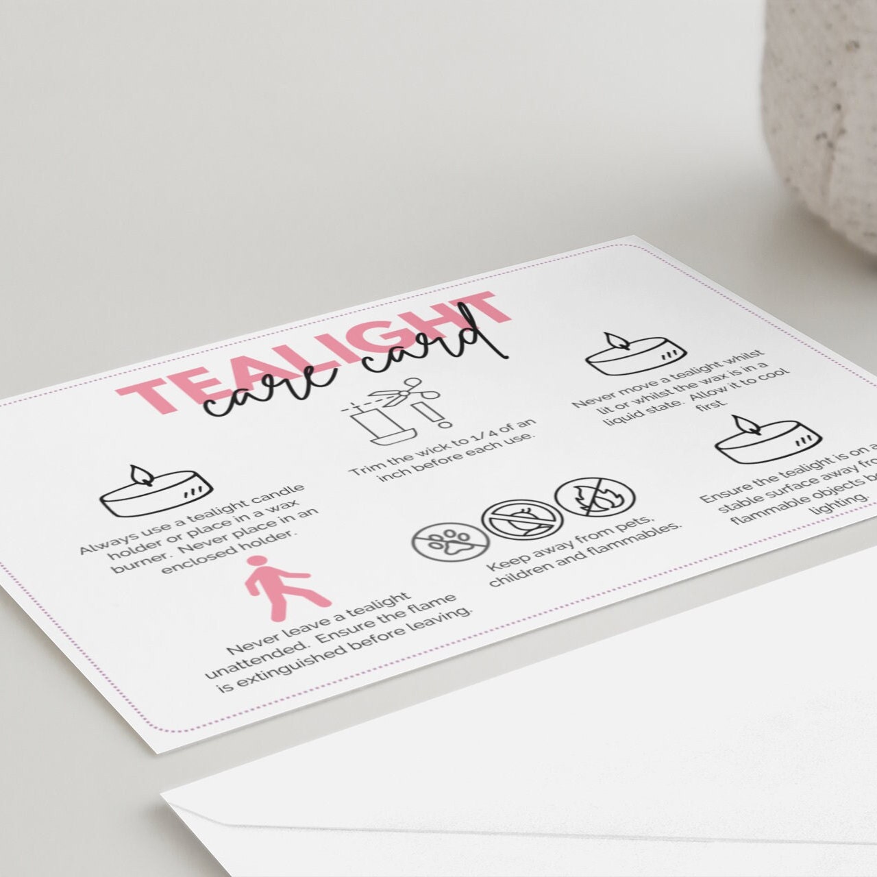 Tea Light Candle Safety Card Printable, Candle Care Instructions Insert ...
