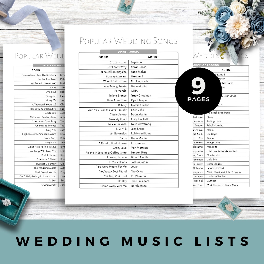 Wedding Songs List of Wedding Music Suggestions Printable Wedding ...