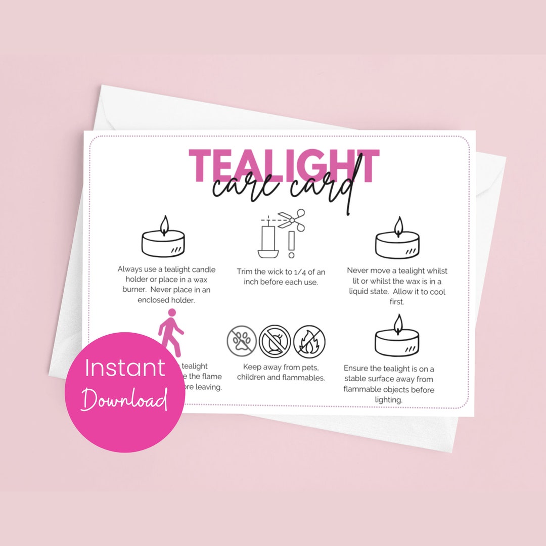 Tea Light Candle Warning Label Template | Printable Safety Care Card ...