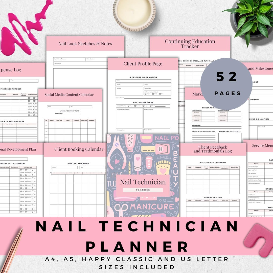 Nail Technician Planner Printable Nail Tech Business Bundle Appointment ...