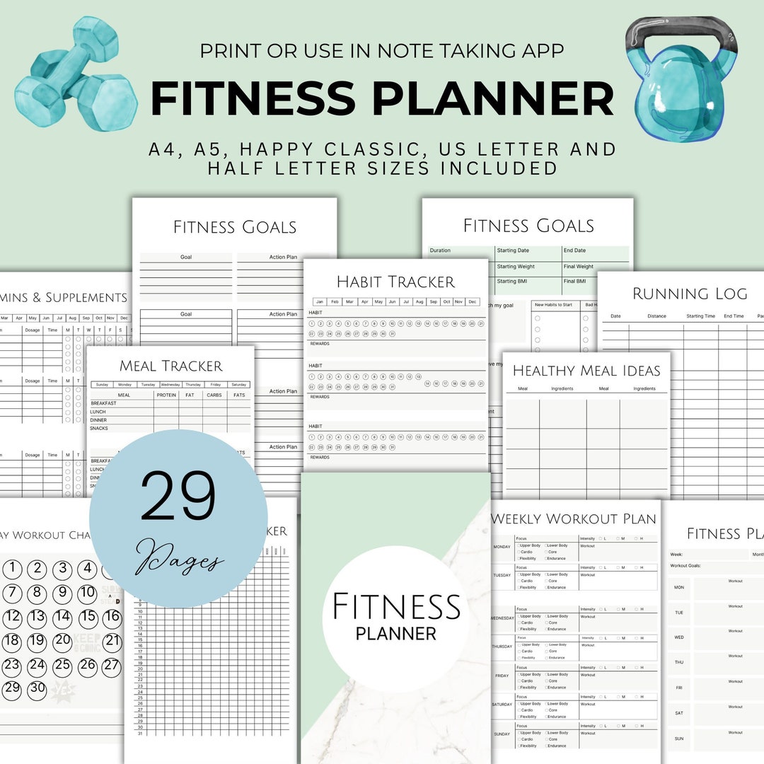 Printable Fitness Planner & Workout Journal – Meal Tracker, Weight Loss ...