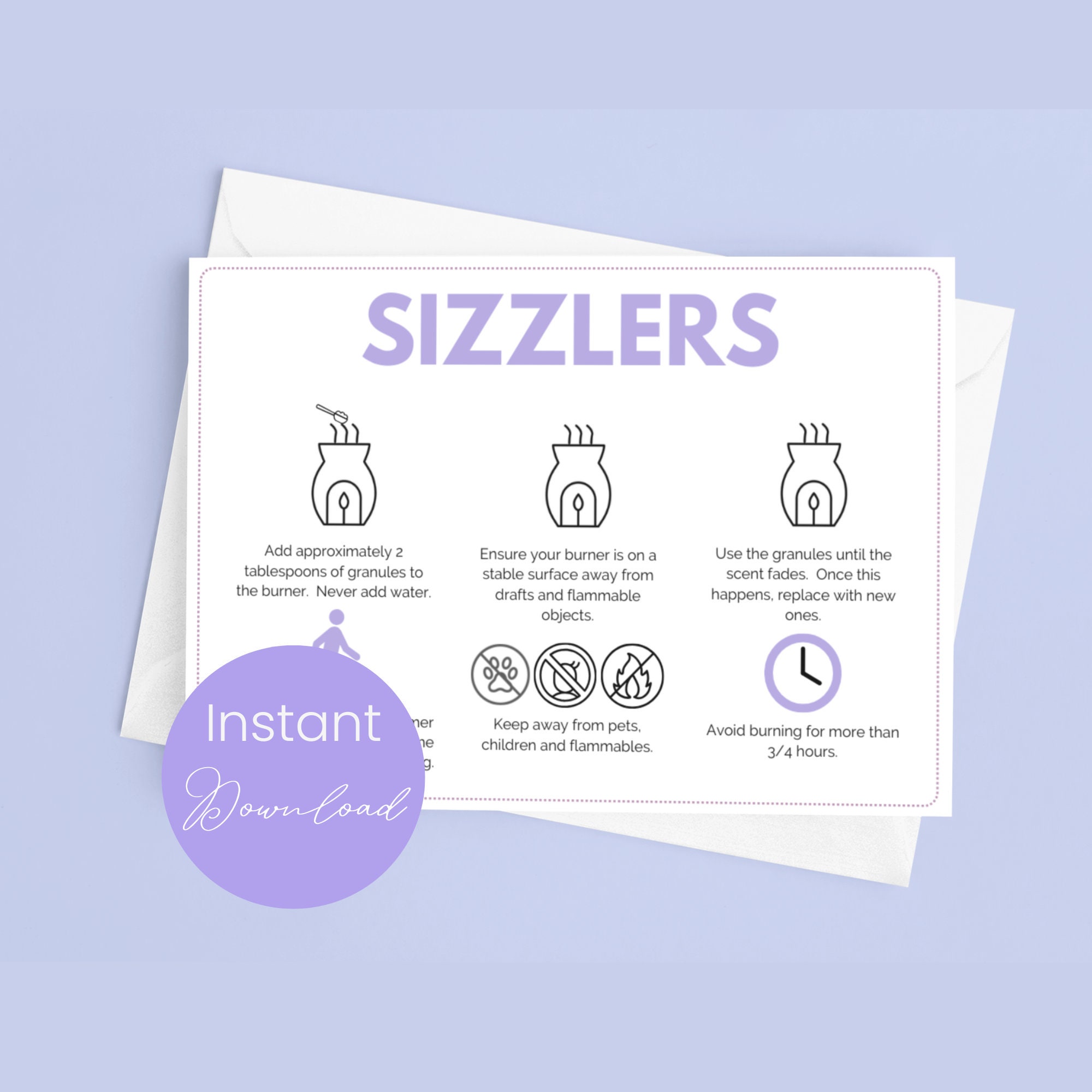 Printable Salt Sizzlers Care Card | Wax Melt & Simmering Granules ...