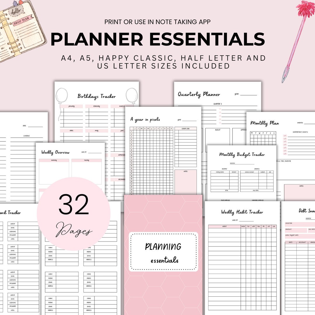 Printable Undated Planner Inserts Refills for Planner Printable Yearly ...