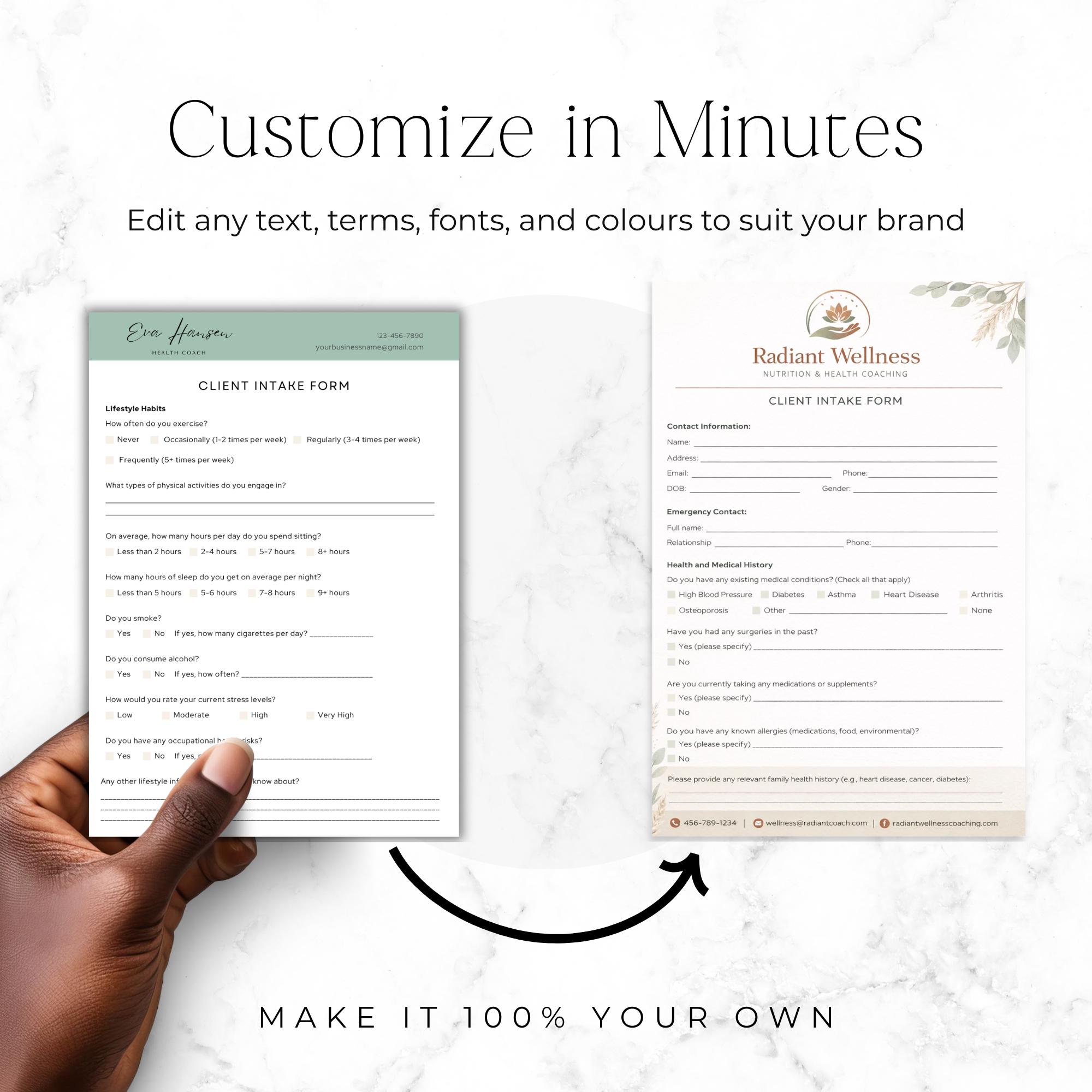 Health Coach Client Intake Form, Nutrition Coach Onboarding Template ...
