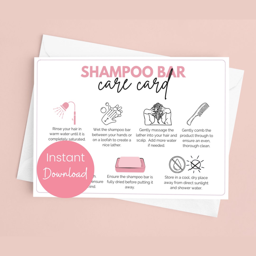 Shampoo Bar Care Card Template for Solid Shampoo Bar Instructions for ...