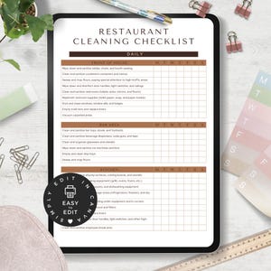 Restaurant Cleaning Checklist, Editable Template for Daily, Weekly, and ...