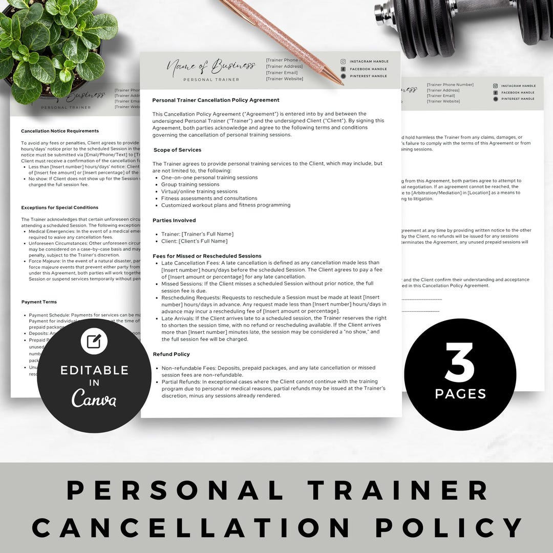 Plantilla de política de cancelación de entrenador personal Formulario ...