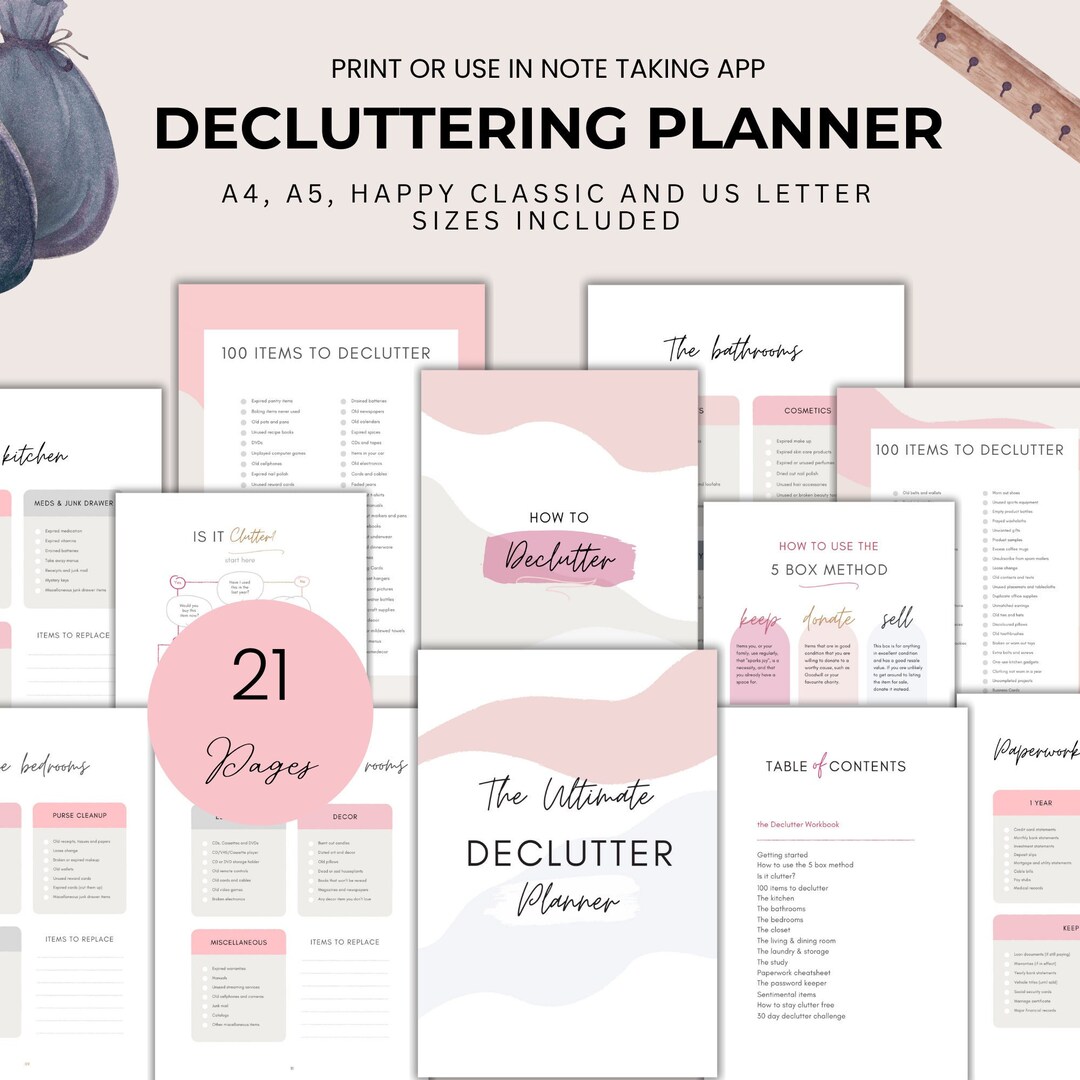 Declutter Checklist Decluttering Planner for Decluttering Projects ...