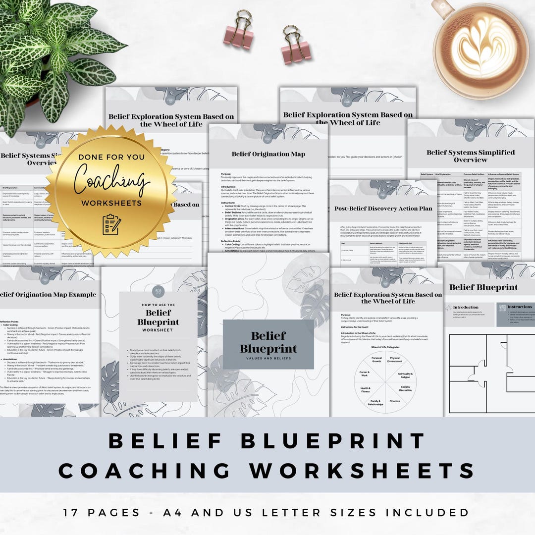 Core Values Worksheet Printable Belief Blueprint Coaching Workbook Life ...