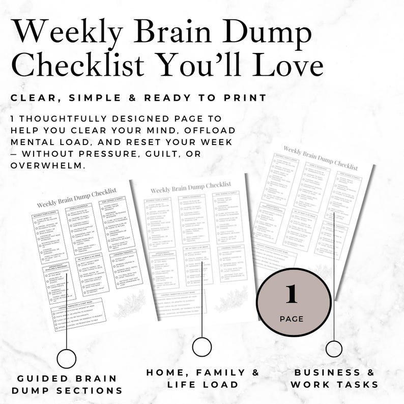 Weekly Brain Dump Checklist Printable, Mompreneur to Do List Planner ...