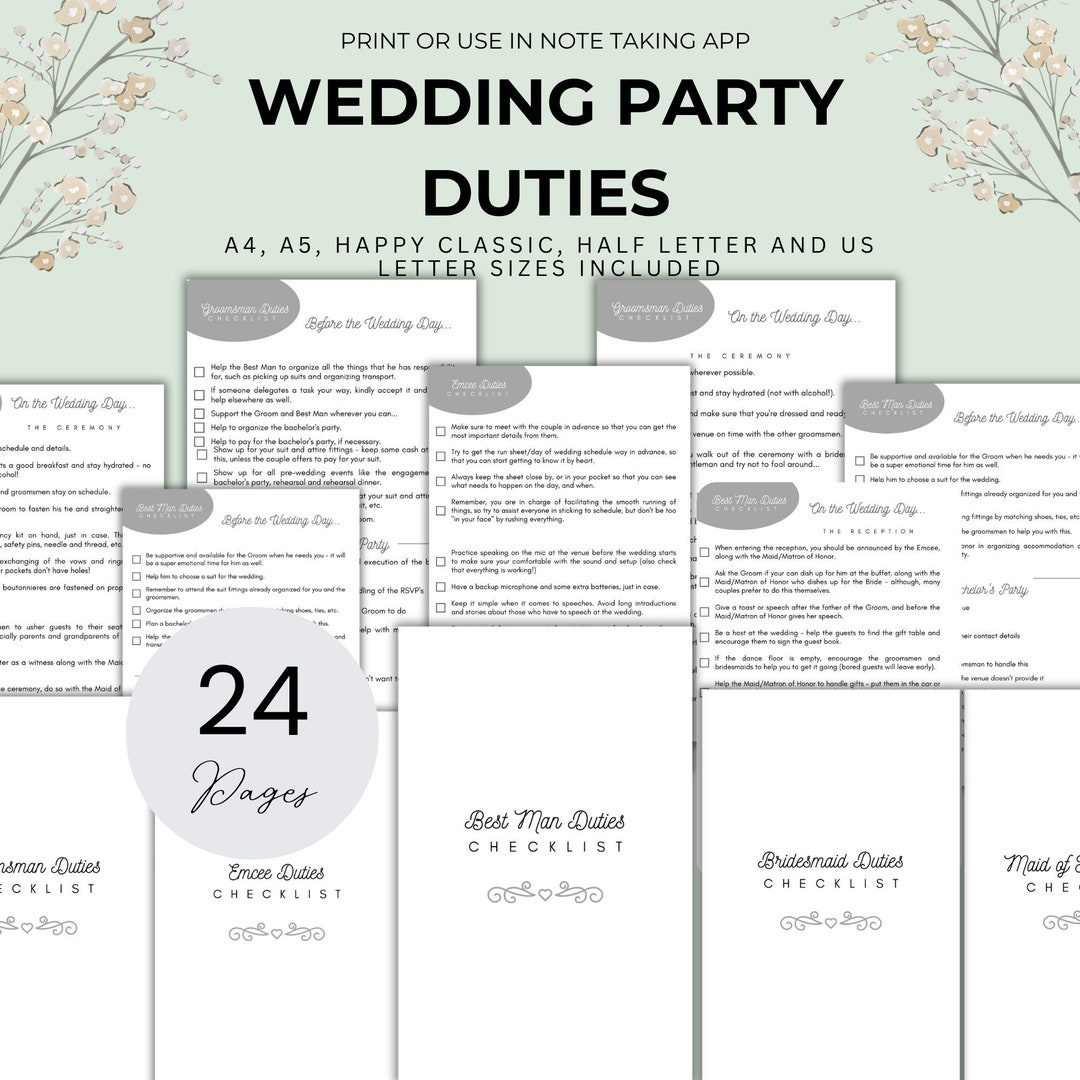 Wedding Party Planner Checklist Bundle Bridesmaid Duties Groomsmen List ...