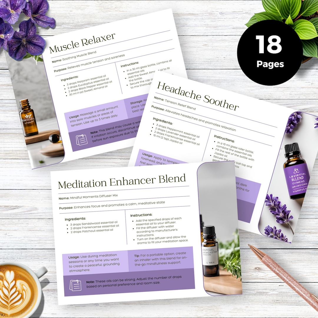 Essential Oil Recipe Cards Printable, Aromatherapy Blend Guide, DIY Oil ...
