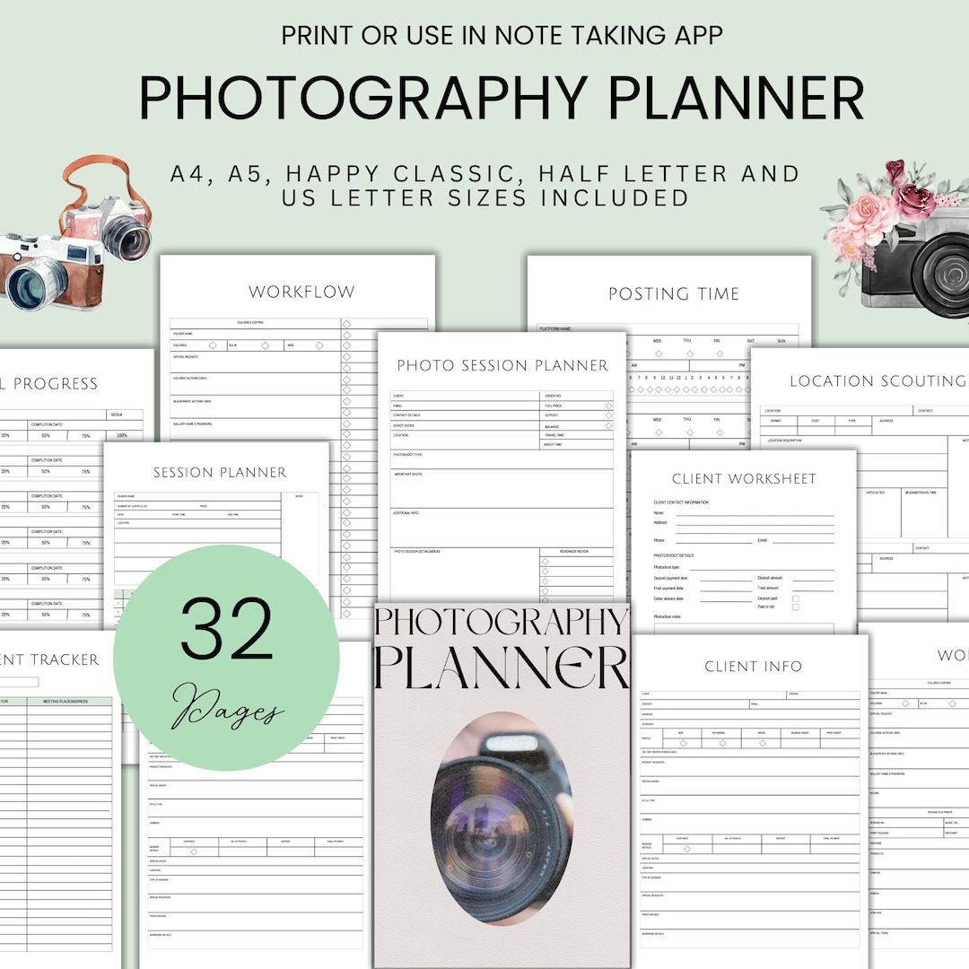 Photography Planner Printable Photographer Session Planner Photography ...