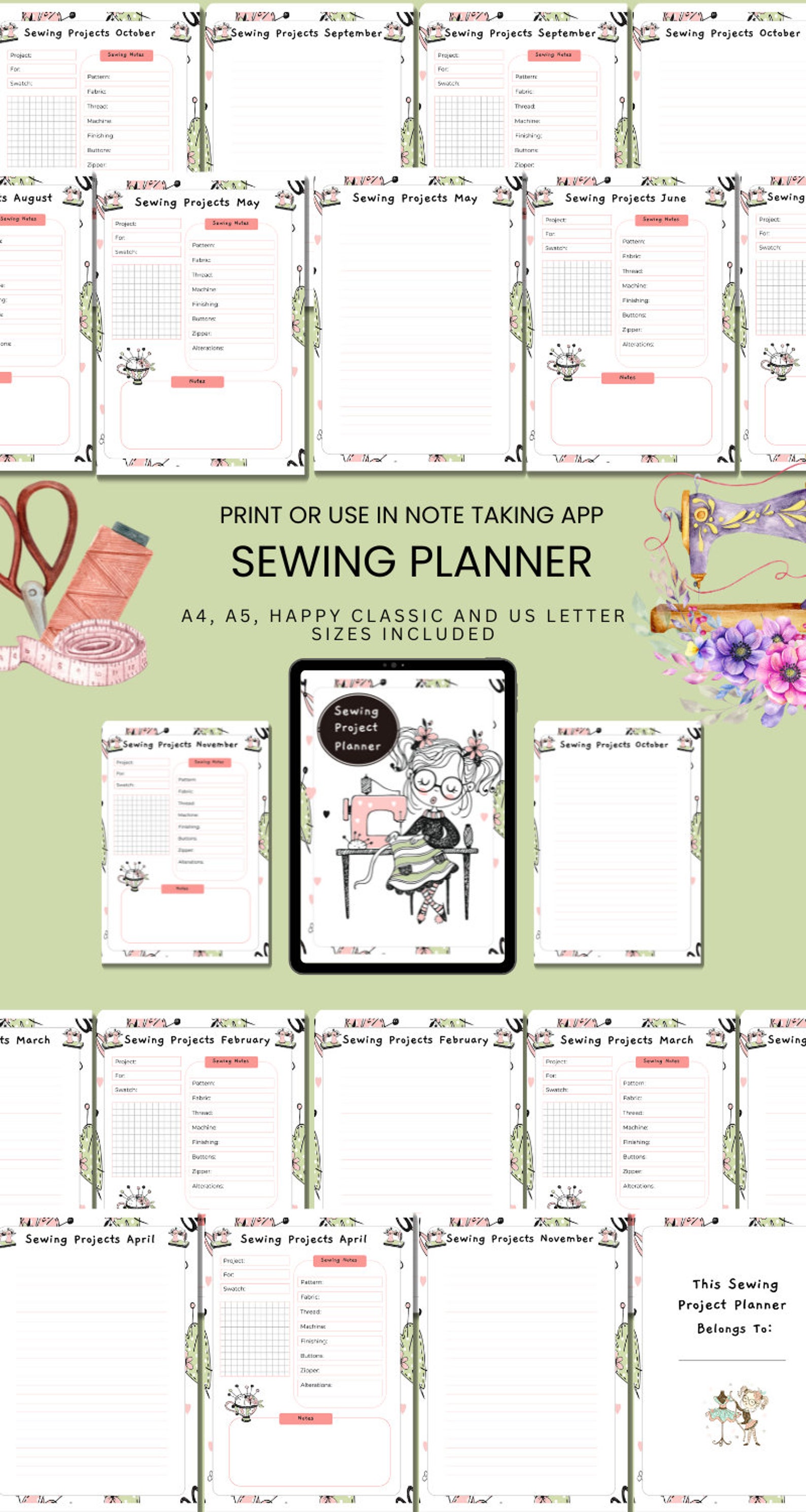 Sewing Planner Seamstress Planner Sewing Journal Printable Sewing