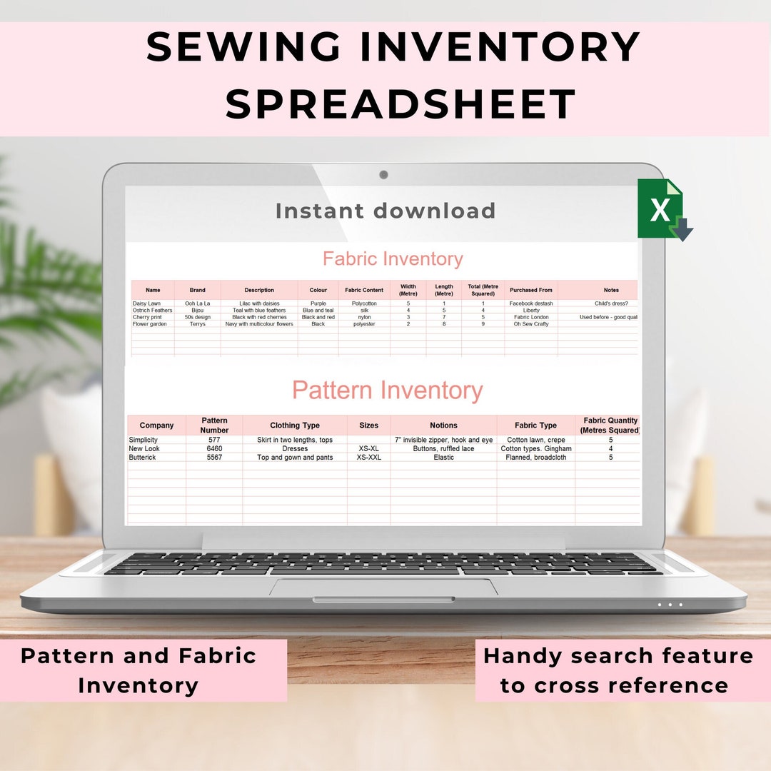 Sewing Inventory Spreadsheet Excel Fabric Tracker for Sewing Pattern ...