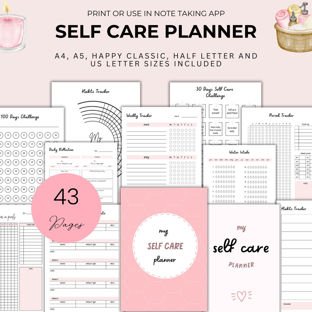 Self Care Journal Printable Daily Wellness Planner Mood Tracker ...