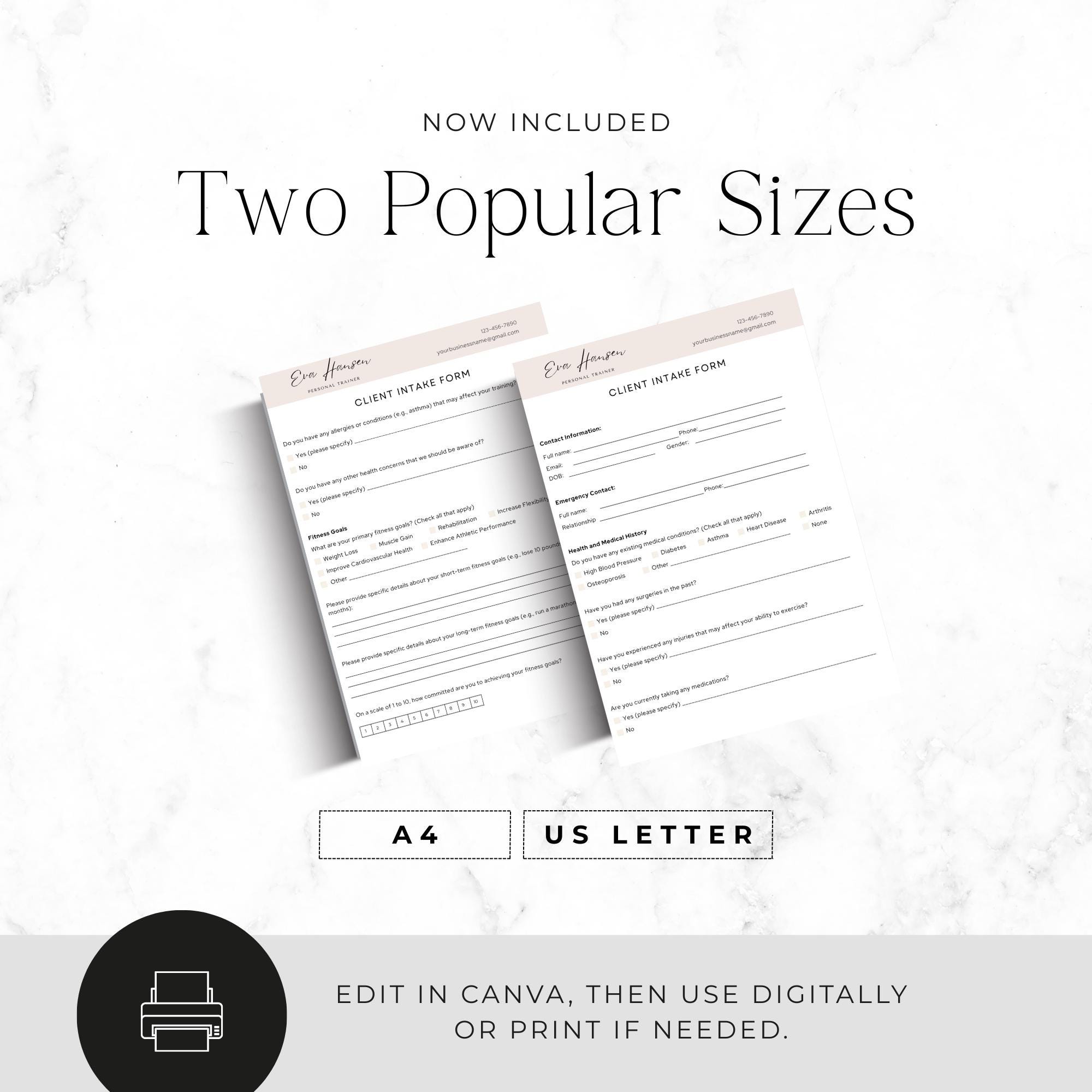 Personal Trainer Client Intake Form Canva Template | Editable Fitness ...
