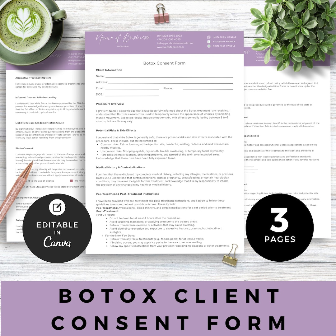 Editable Botox Consent Form Template for Med Spas Aesthetic Clinics ...
