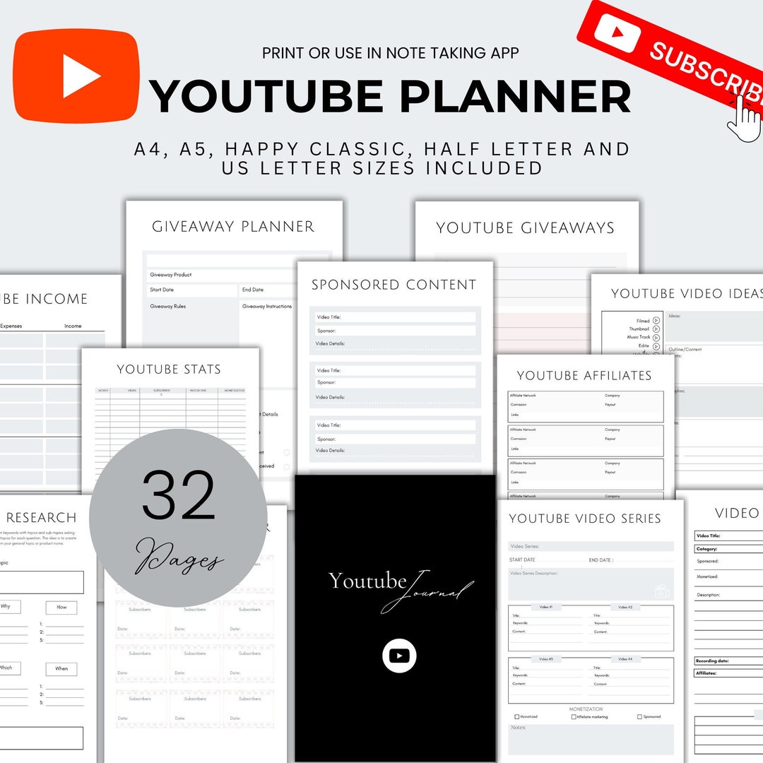 Printable Youtube Content Planner Social Media Template Calendar ...