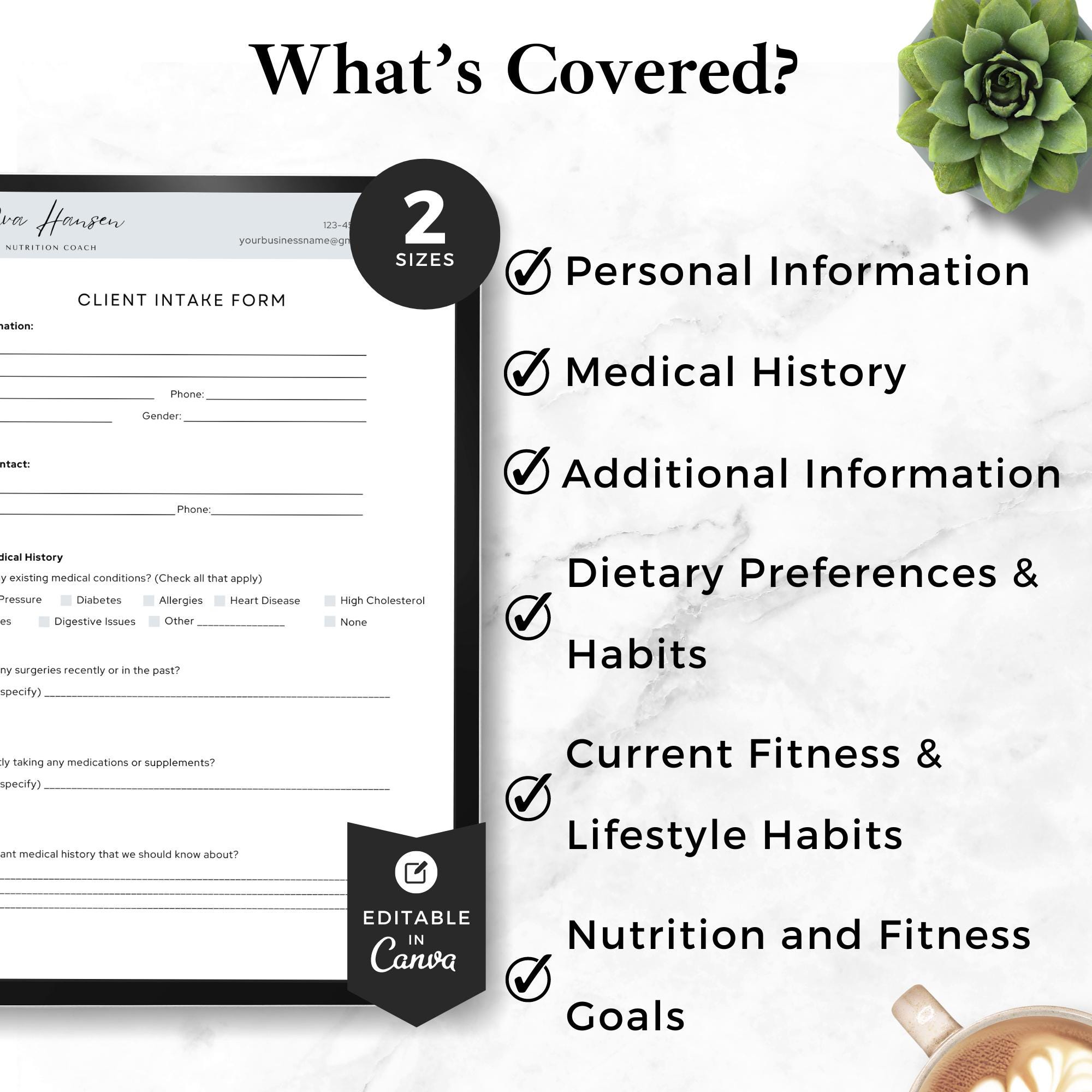 Nutrition Coach Client Intake Form, Personalized Client Onboarding ...