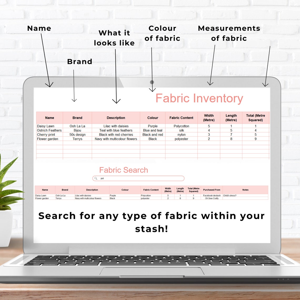 Sewing Inventory Spreadsheet Excel Fabric Tracker for Sewing Pattern ...