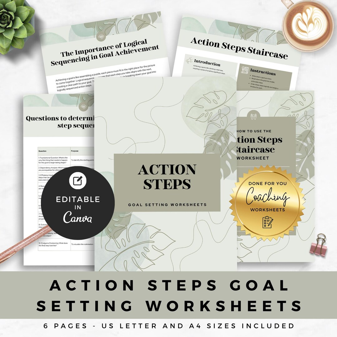 Editable Goal Planner Canva Action Plan Template Coaching Workbook ...
