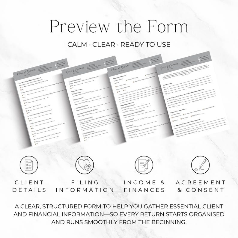 Tax Client Intake Form for Preparers, Editable Canva Tax Organizer PDF ...