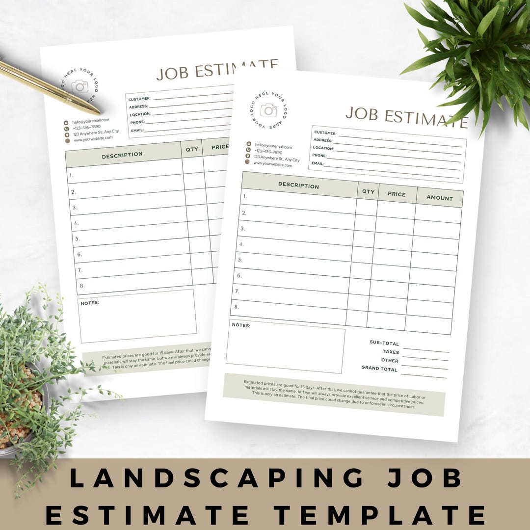 Landscaper Job Estimate Template Landscape Designer Business Form Lawn ...