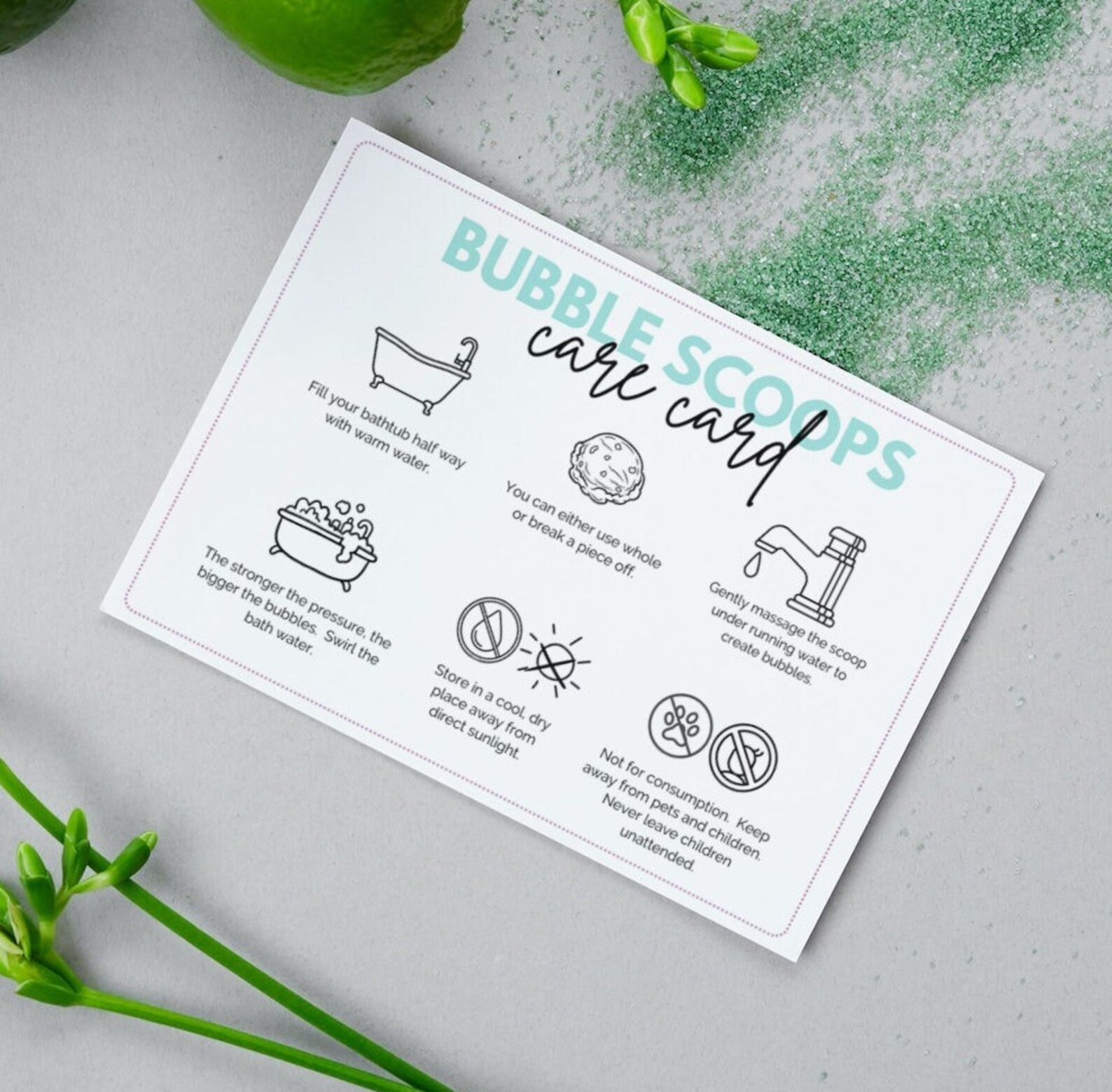 Bubble Scoops Care Card | Bath Truffle Instructions | Printable Bubble ...
