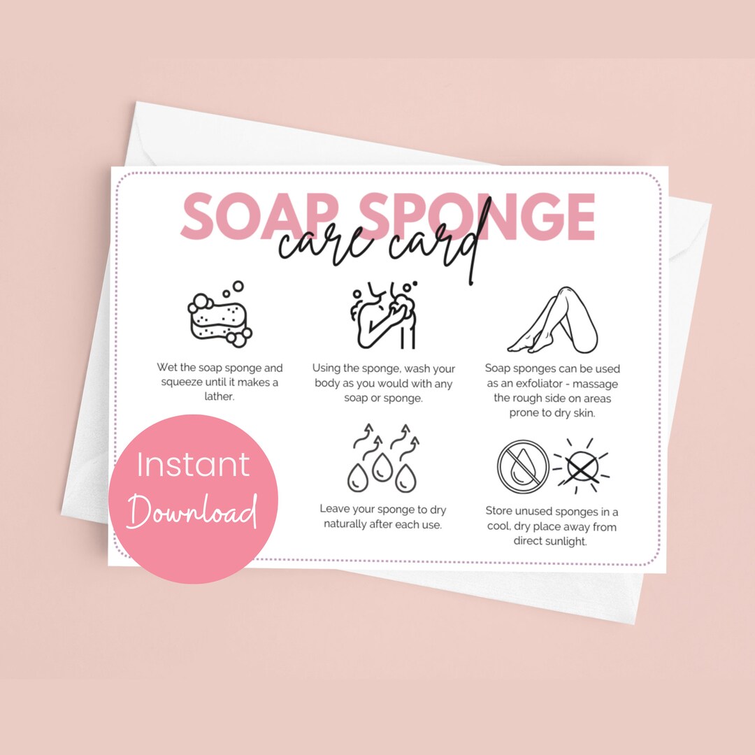 Soap Sponge Care Card Template Exfoliating Soap Sponge Care Guide ...