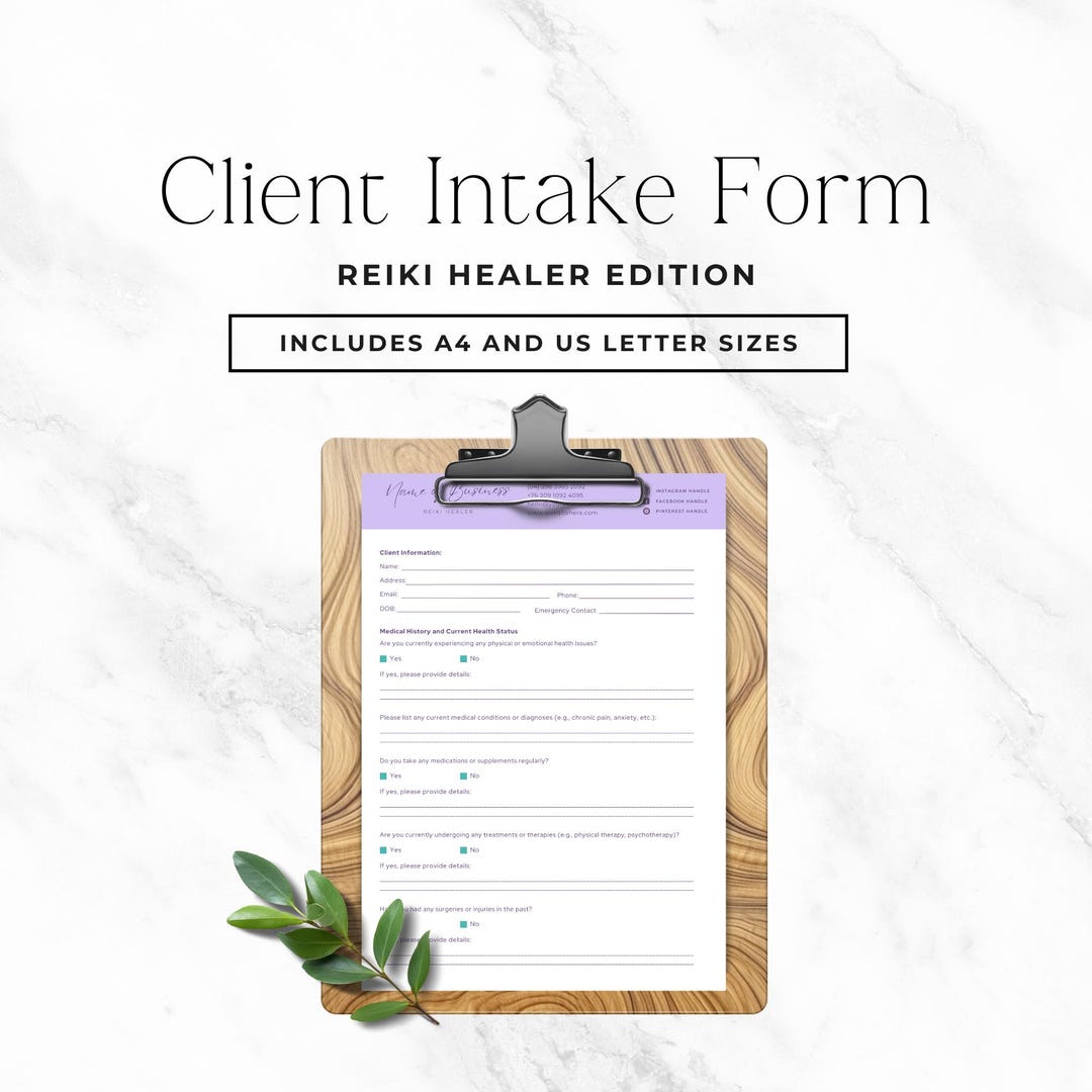 Editable Reiki Client Intake Form, Energy Healer Onboarding Template ...