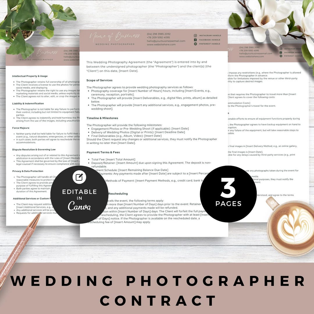 Wedding Photographer Contract Template for Wedding Photography Service ...