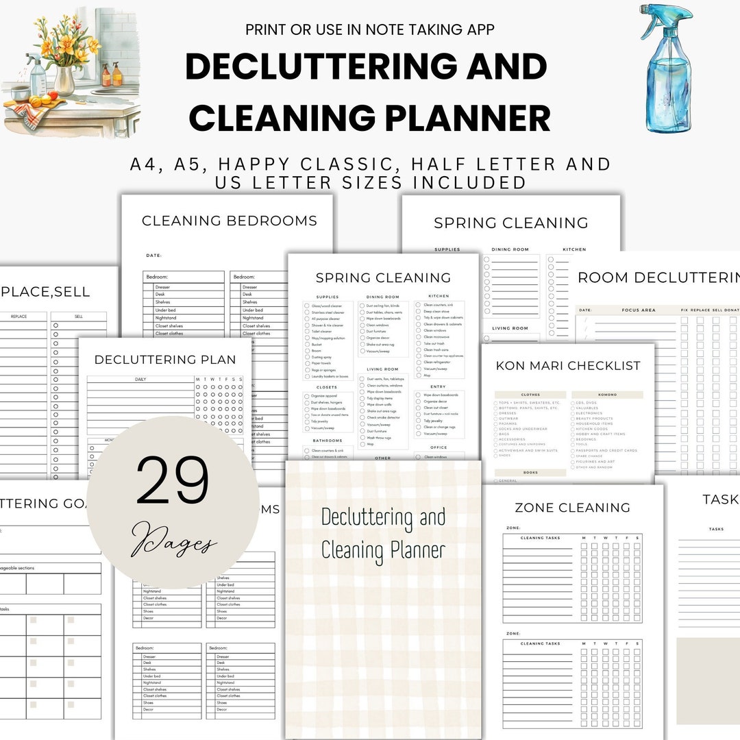 Declutter and Cleaning Planner Printable Decluttering Checklist Bundle ...