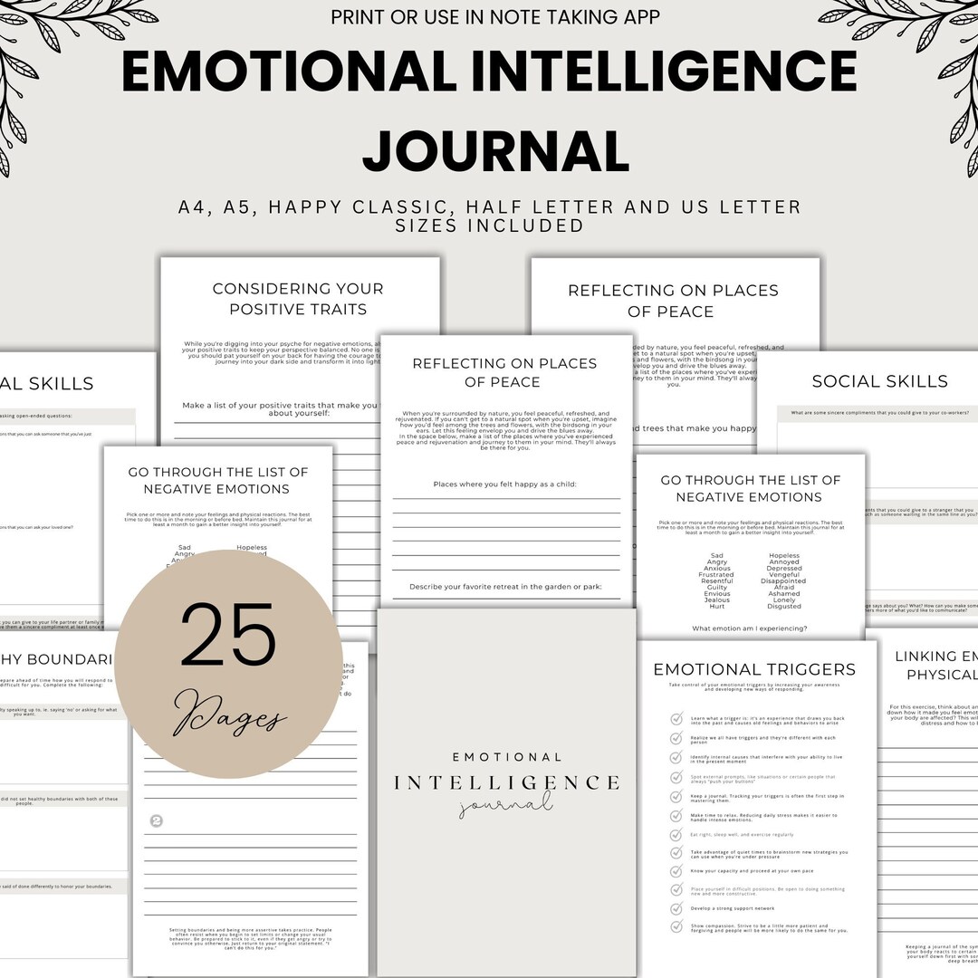 Emotional Intelligence Journal Self Awareness Planner Self Regulation ...