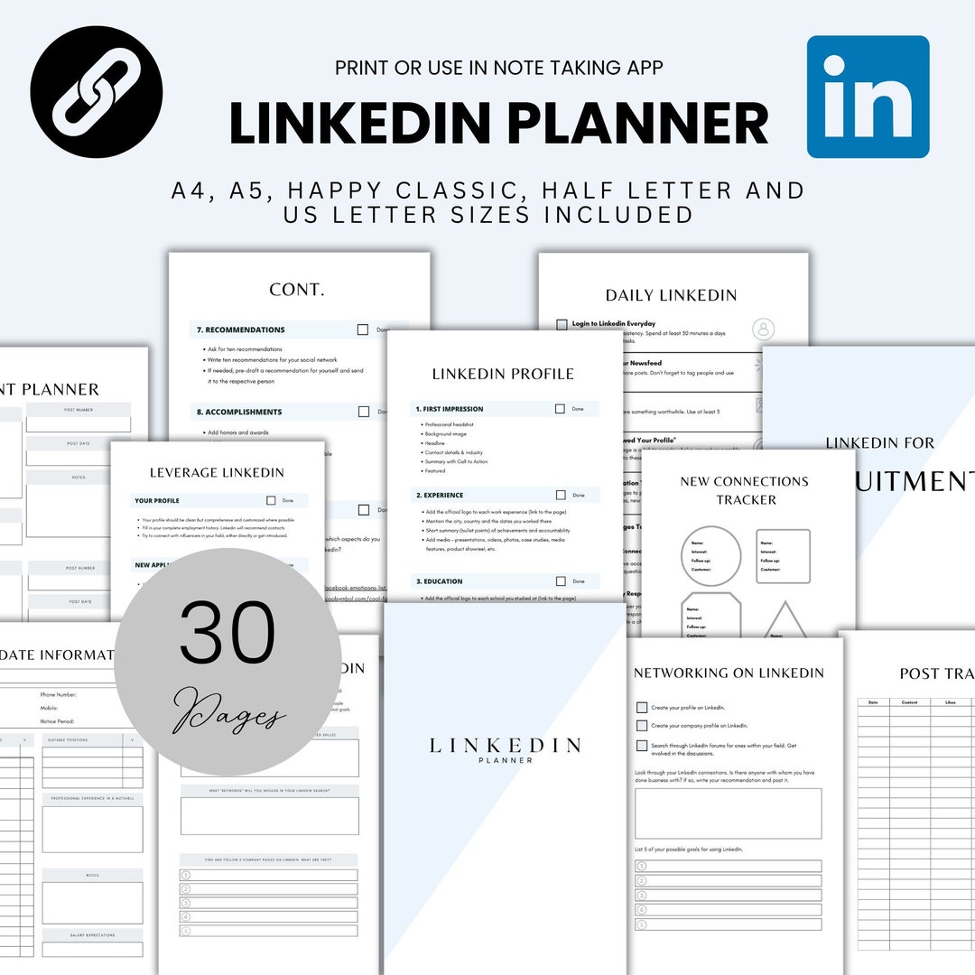 Linkedin Planner Printable Linkedin Template Content Planner Networking ...