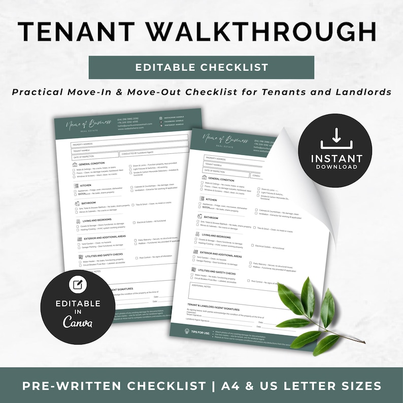 Rental Inspection Checklist, Move in Move Out Form for Landlords ...