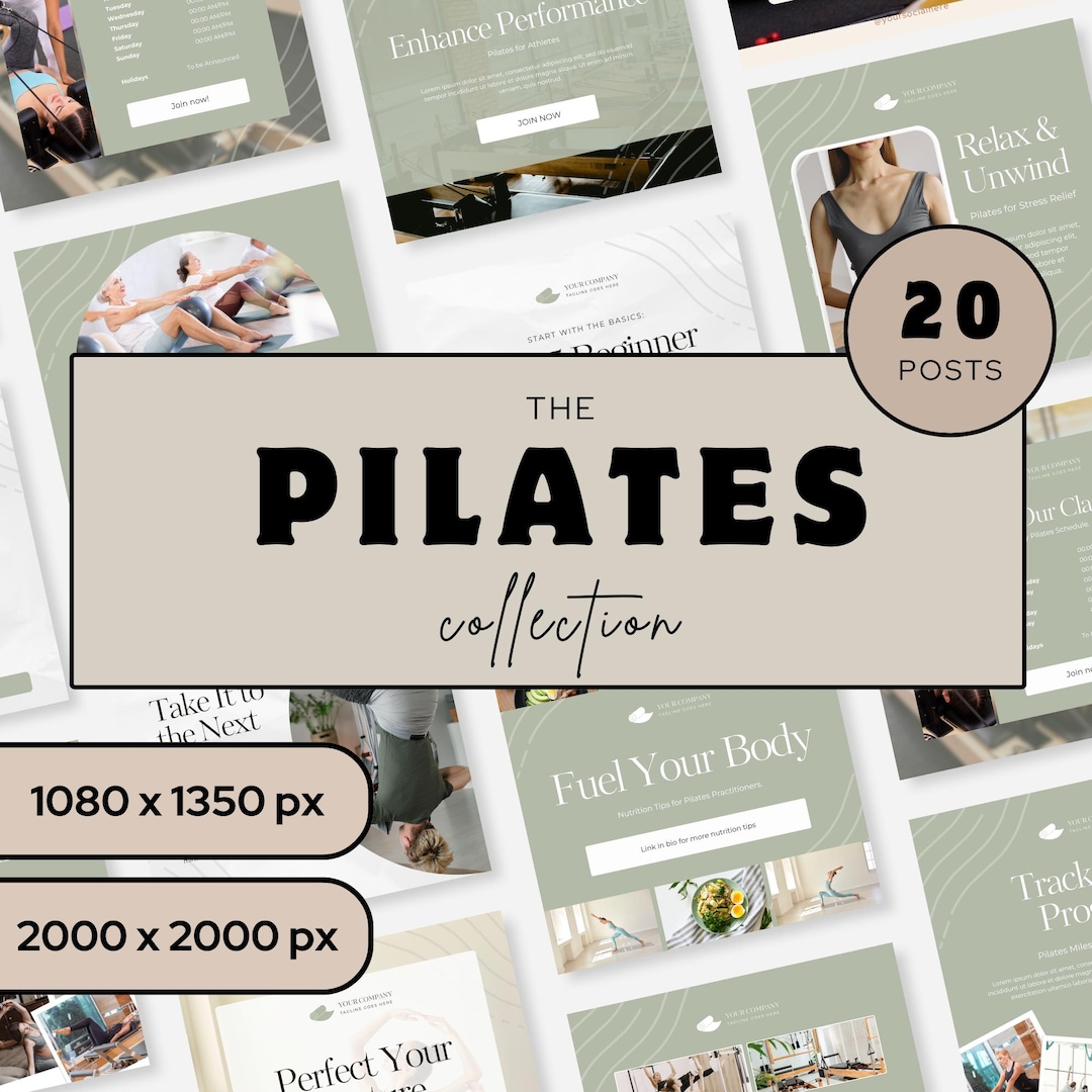 Pilates Instagram Post Template Bundle Pilates Instructor Social Media ...