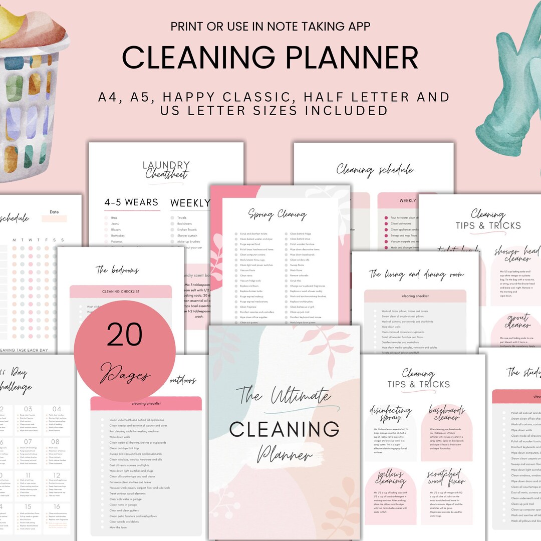 Cleaning Planner Bundle Printable Cleaning Inserts Digital Clean Home ...